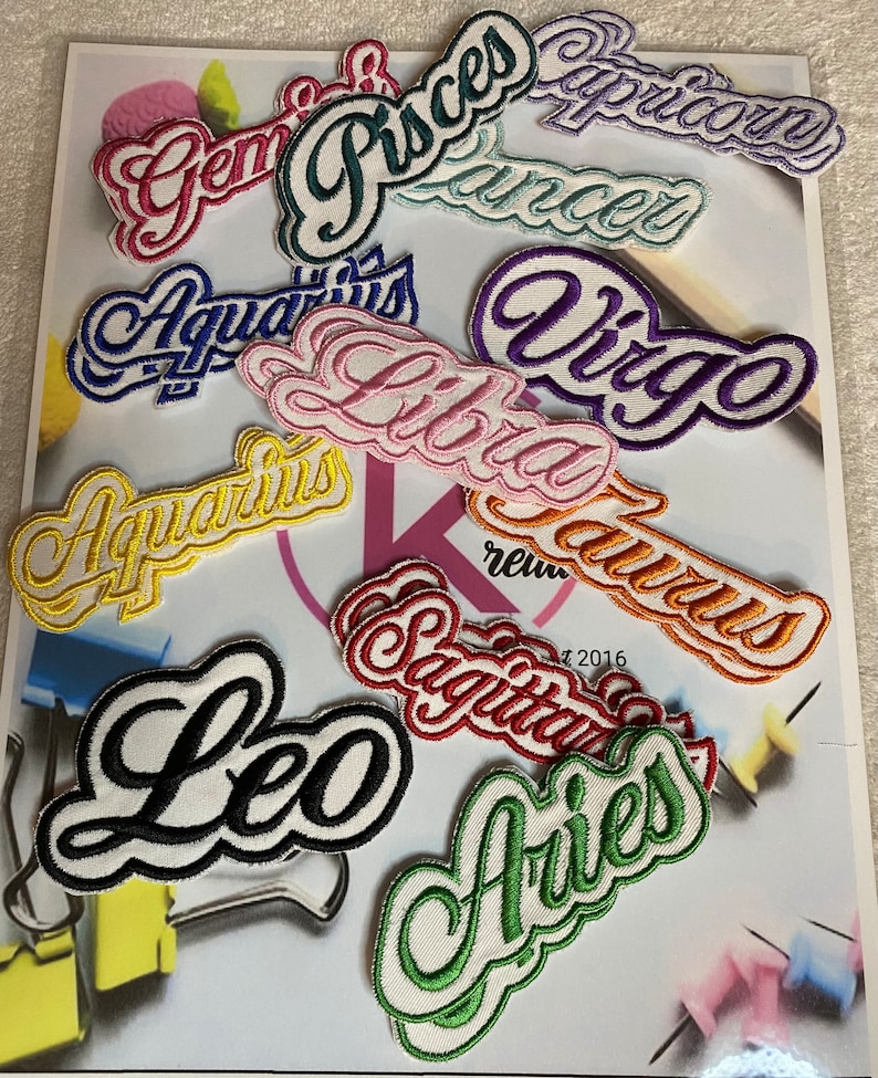 Zodiac Sign Patches, Embroidered Design, Virgo, Taurus, Aquarius, Scorpio, Aries, Capricorn ...