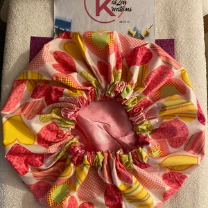 Custom Made Heart Adult Bonnet, Satin Bonnet, Sleep Cap,satin Lined ...