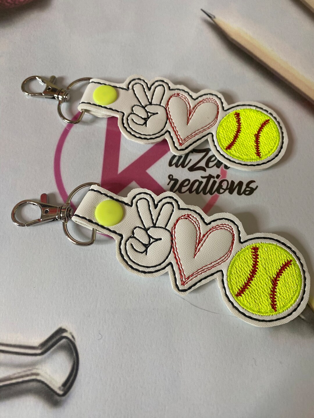 Peace Love & Softball Key Chain, Fob, Snaptab, Gift, Softball Lover ...