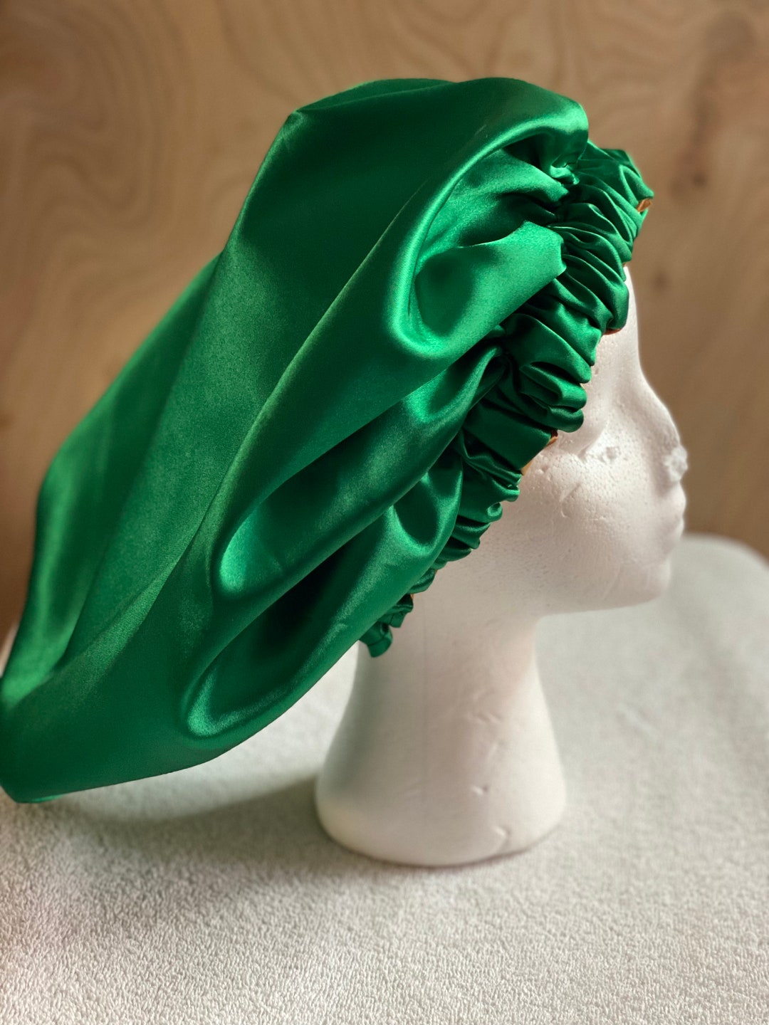 Custom Made Green and Gold Satin Adult Bonnet, Satin Bonnet, Sleep Cap ...