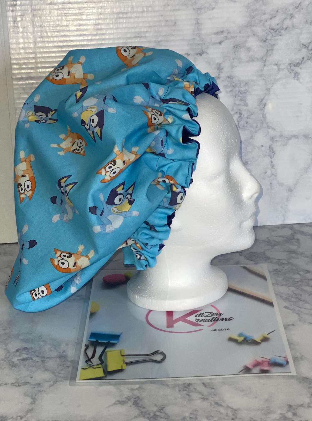 Custom Made Blue Dog Adult Bonnet, Satin Bonnet, Sleep Cap,satin Lined ...