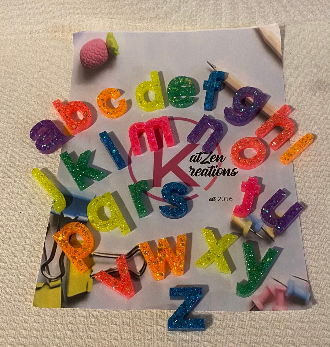 Lowercase Bright Alphabet Resin Set, Spelling Set, Glitter Alphabet ...