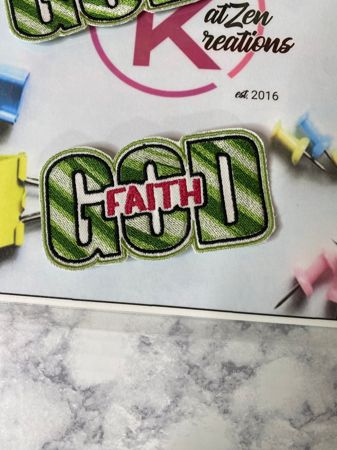 Faith in God Patch , Embroidered Design, Green Multi Color, Applique ...