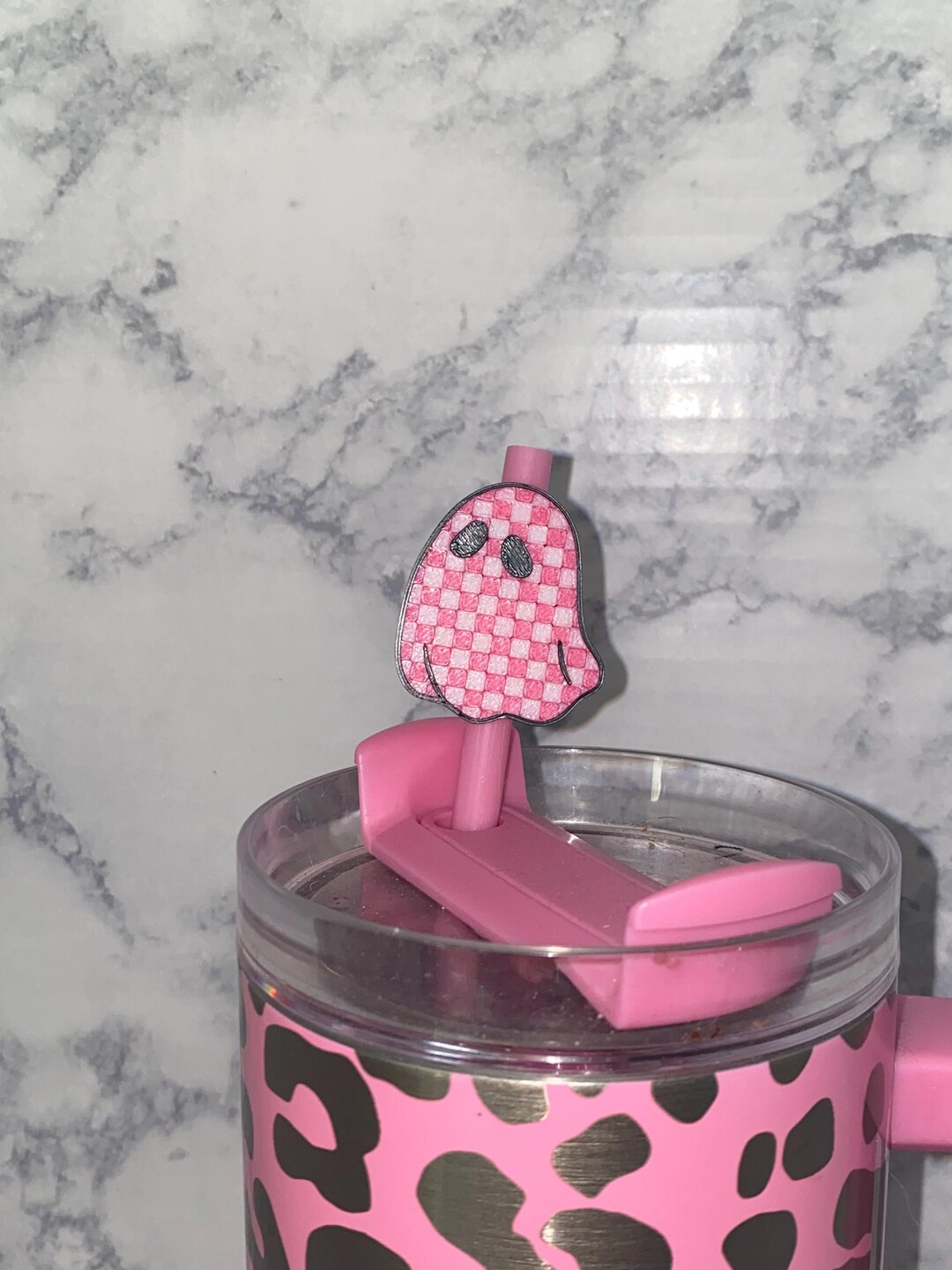 Pink Checker Ghost 3D Printed Straw Topper, Drinking Straw, Standard ...