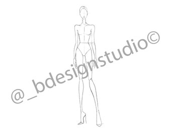 Fashion Illustration Croqui Template Front and Back View | Etsy