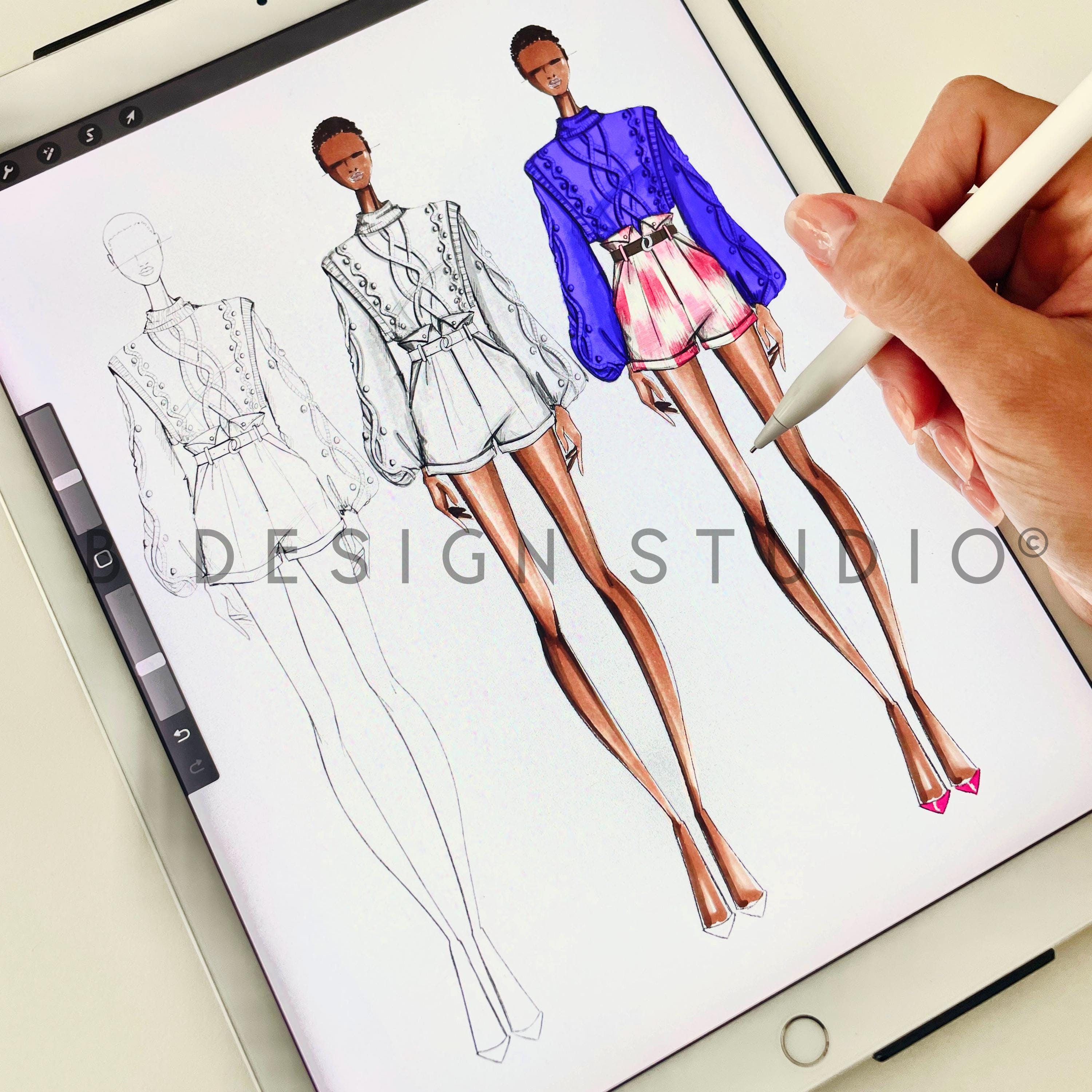 Fashion Illustration Coloured Croqui – Female Front, Back & Side Poses ...