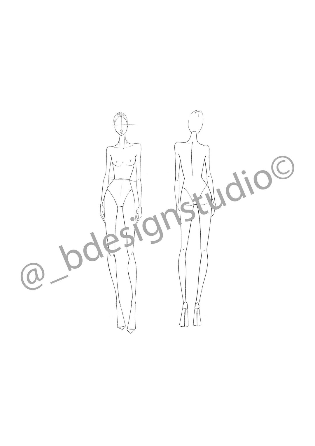 Fashion Illustration Croqui Template - Front and Back View Pose - Etsy