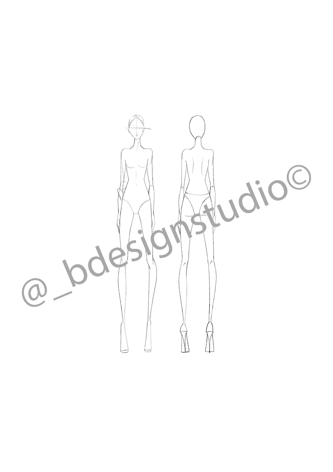 Female Croqui Template - Fashion Illustration Front and Back View - Etsy