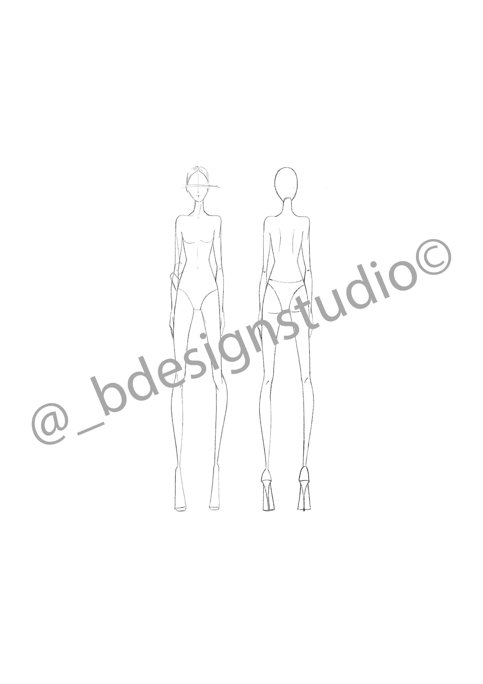 Female Croqui Template - Fashion Illustration Front and Back View - Etsy