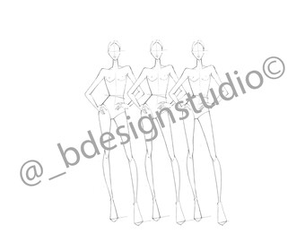 Fashion Illustration Croqui Template Front and Back View - Etsy