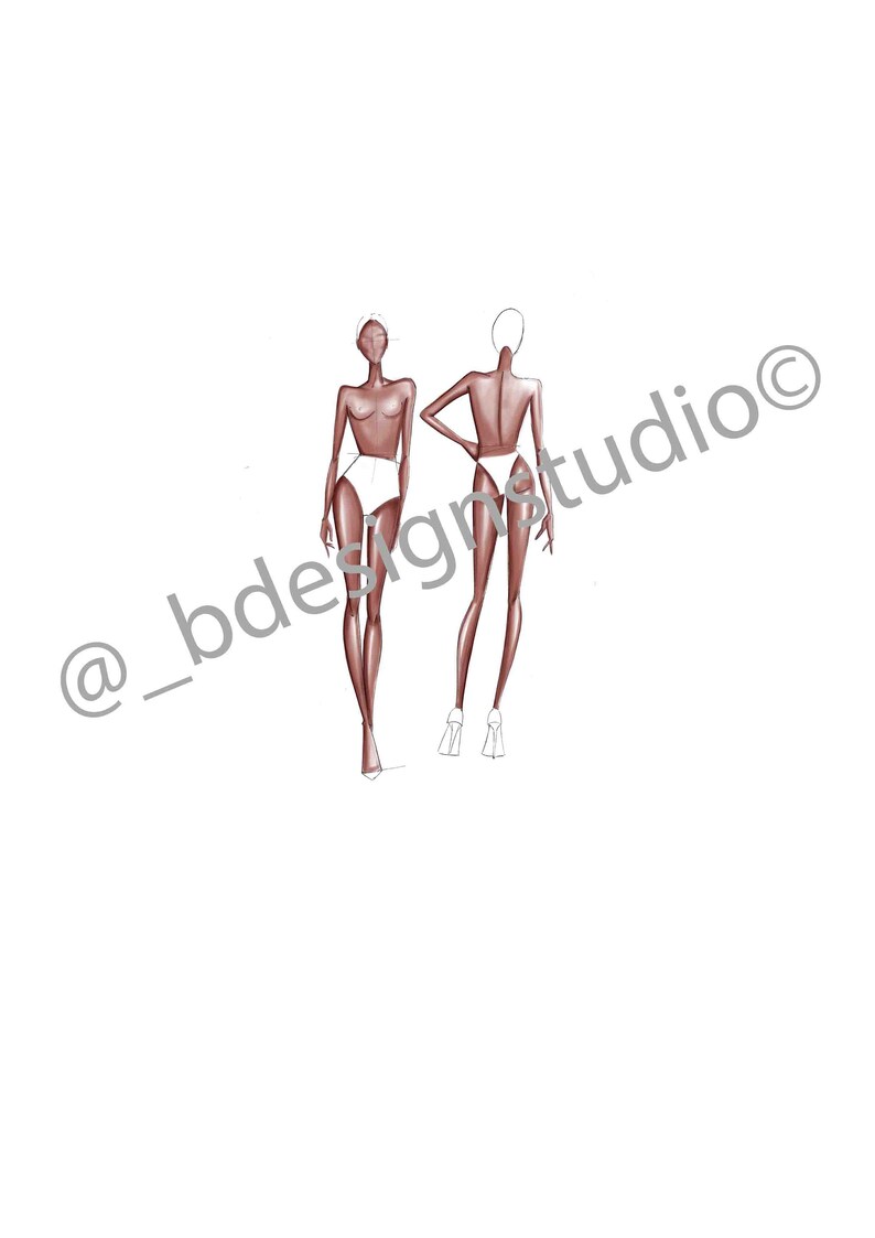 Fashion Female Croqui Template - Front and Back - Etsy