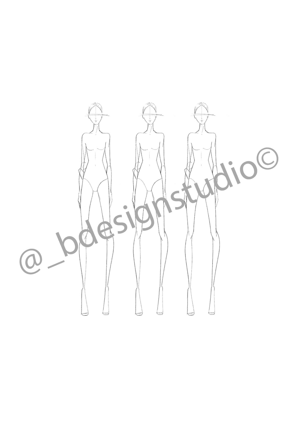 Female Croqui Template - Fashion Illustration Front and Back View - Etsy