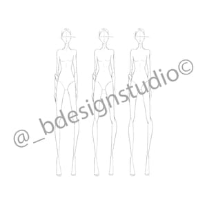 Fashion Illustration Croqui Template Female Front & Back View ...