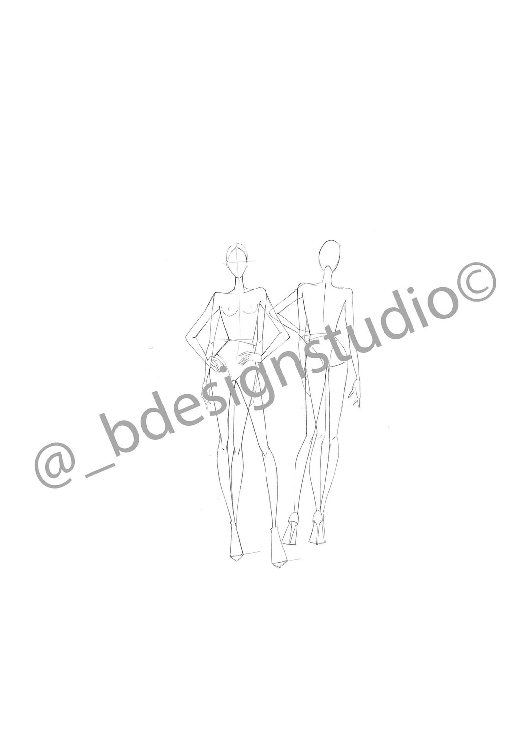 Fashion Female Croqui Template - Front and Back - Etsy