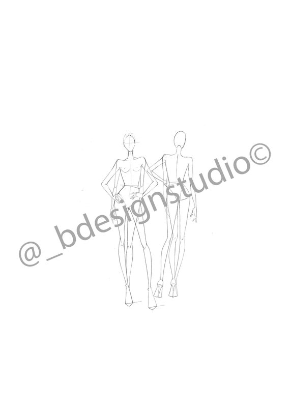 Fashion Female Croqui Template Front and Back - Etsy Hong Kong