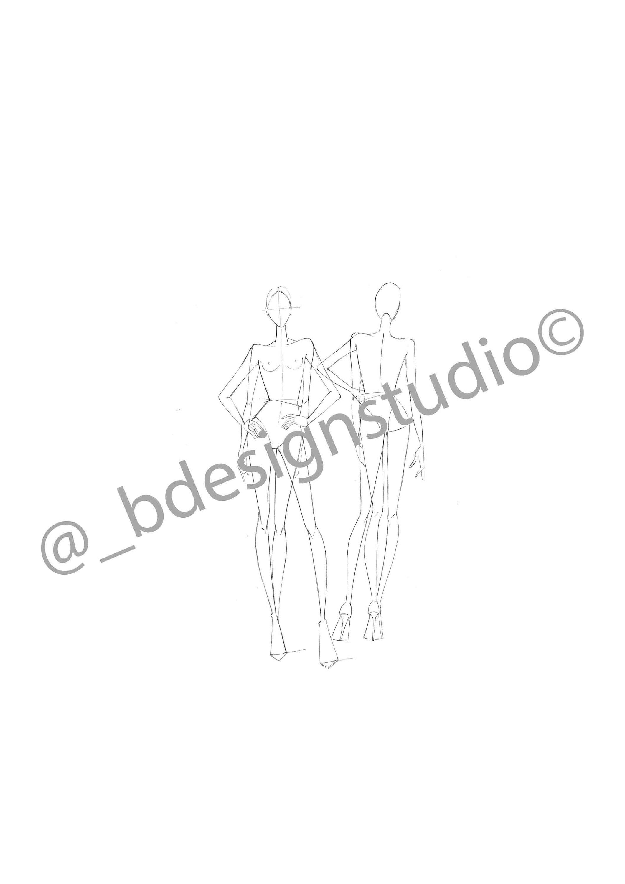 Fashion Female Croqui Template - Front and Back - Etsy Australia