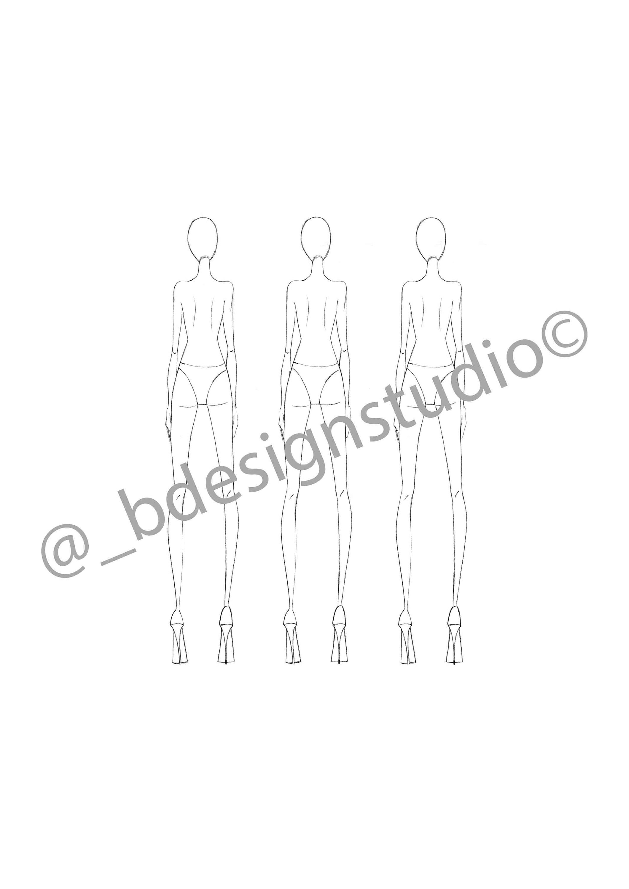 Female Croqui Template Fashion Illustration Front and Back View - Etsy ...