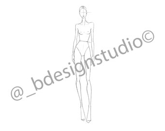 Fashion Illustration Croqui Template - Front and Back View Pose - Etsy