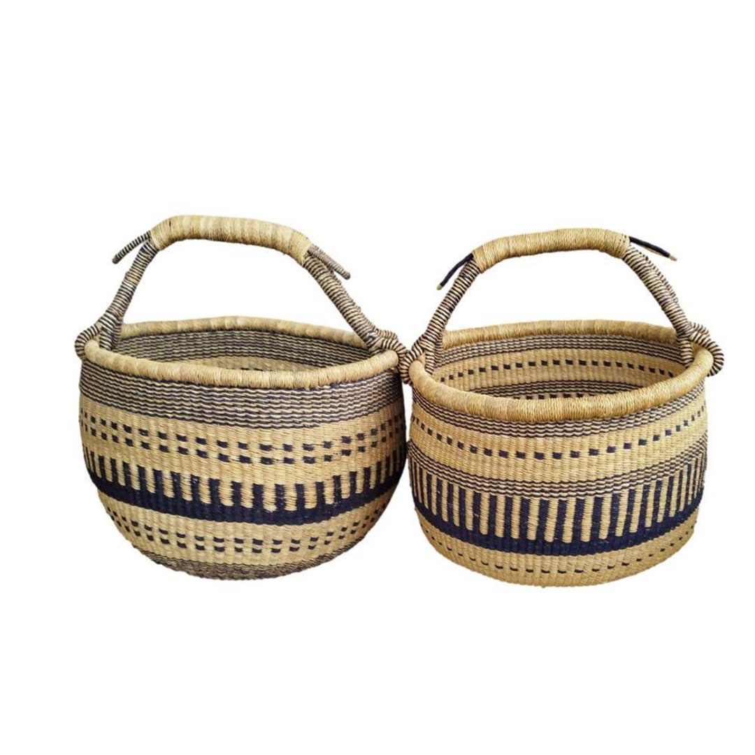 2 Large Bolga Basket, French Market Basket, Gathering Basket, Harvest ...