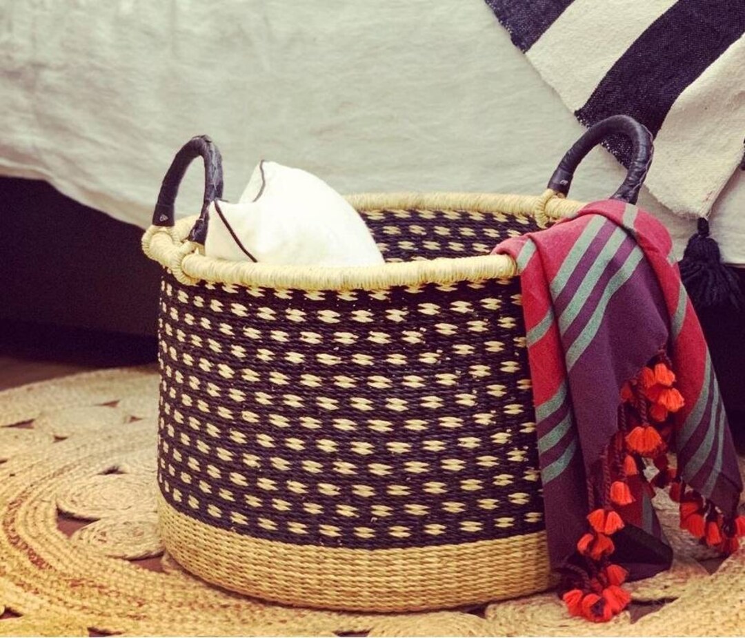 African Woven Laundry Basket - Stylish Cloth Basket, Large Laundry ...