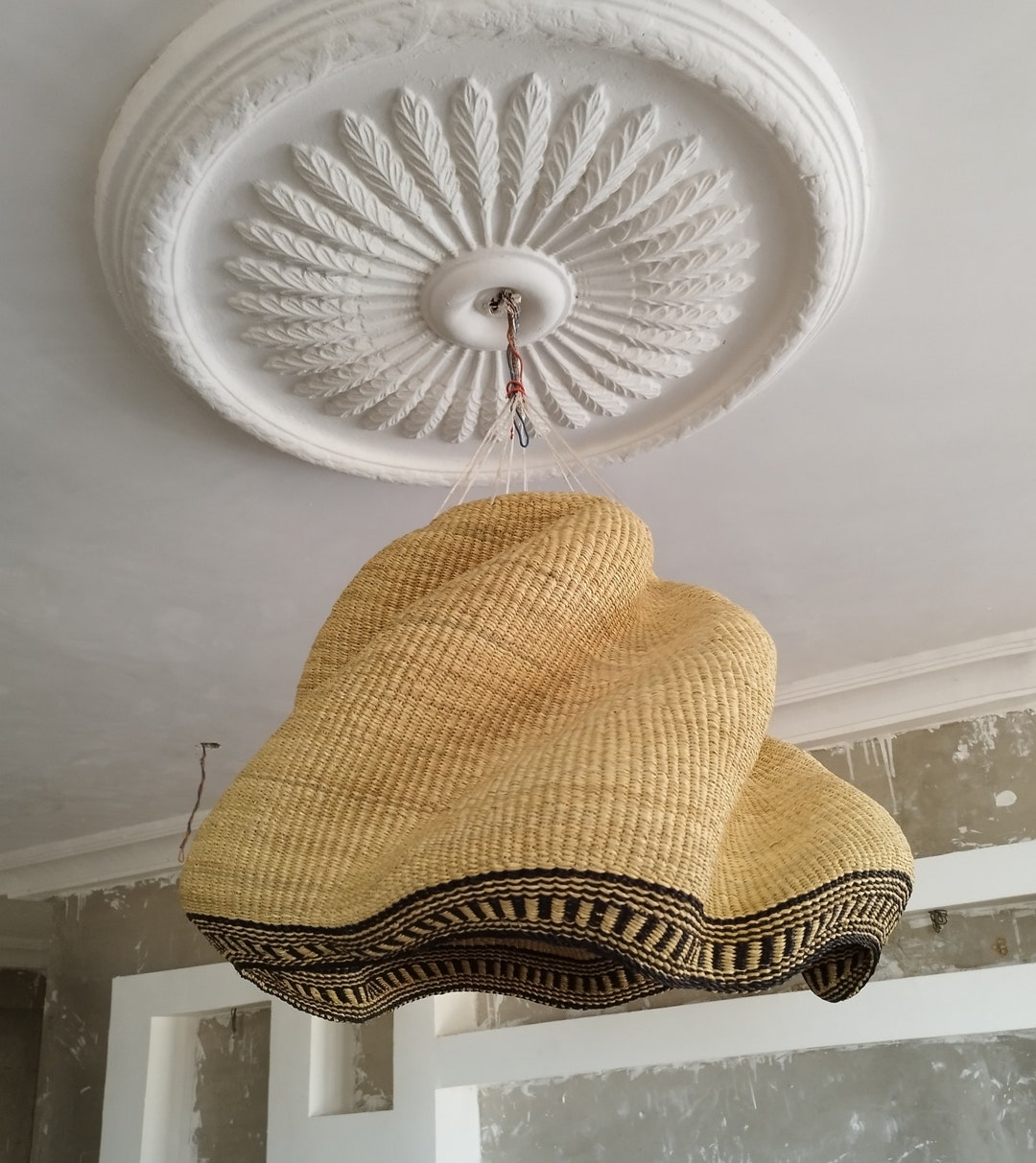 Custom Woven Pendant Lamp Shade, Vintage Tall Ceiling Lamp Shade ...