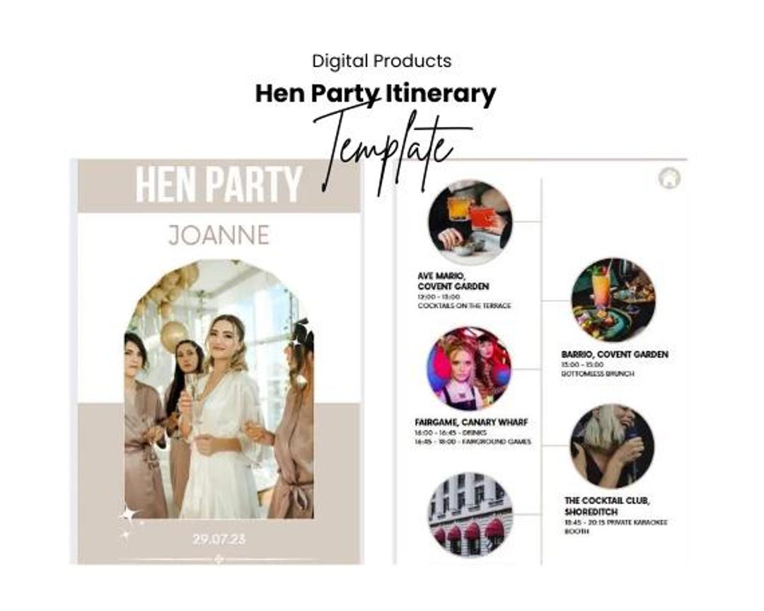 TEMPLATE: Hen Party Itinerary Template - Etsy