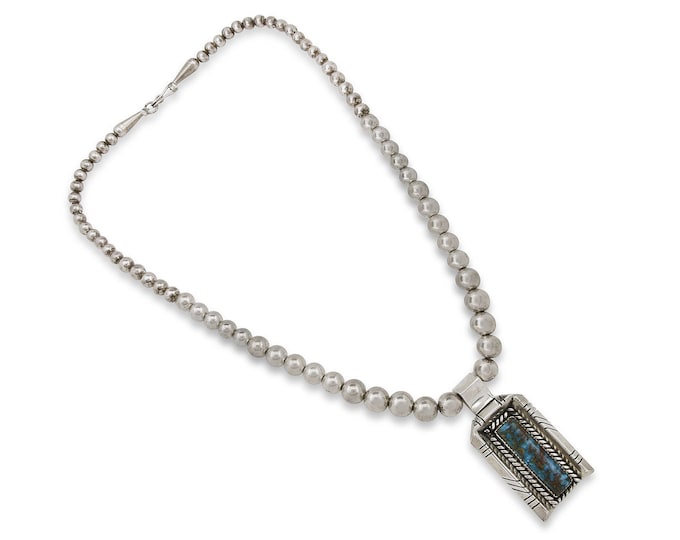 ZUNI Charlene Dishta Handmade .925 SOLID Silver Tonopah Turquoise Bead ...