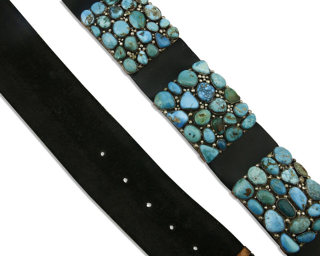 Navajo Natural Turquoise Concho Belt SOLID 925 Silver Artist Native ...