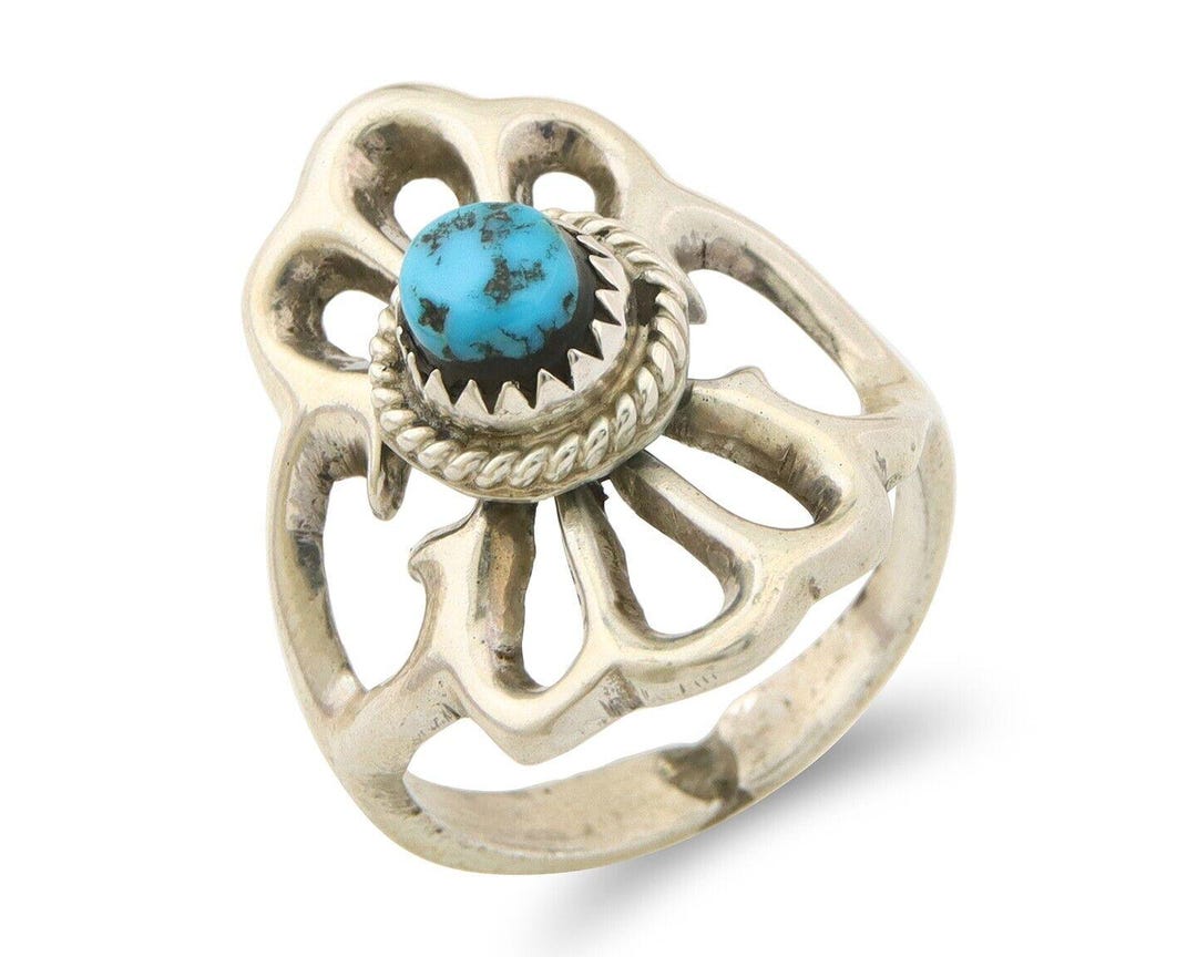 Navajo Concho Ring 925 Sterling Turquoise Native Artist C.80's Size 7. ...