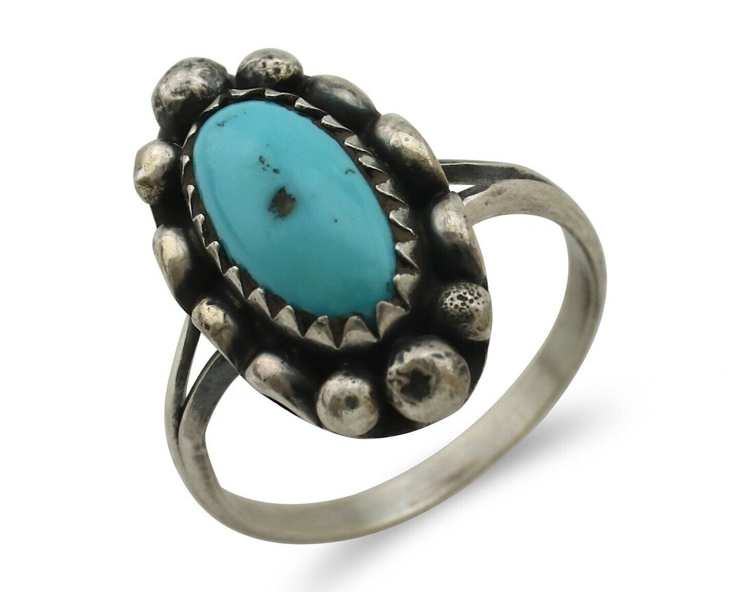 Navajo Ring 925 Silver Sleeping Beauty Turquoise Artist Signed SC C.80 ...