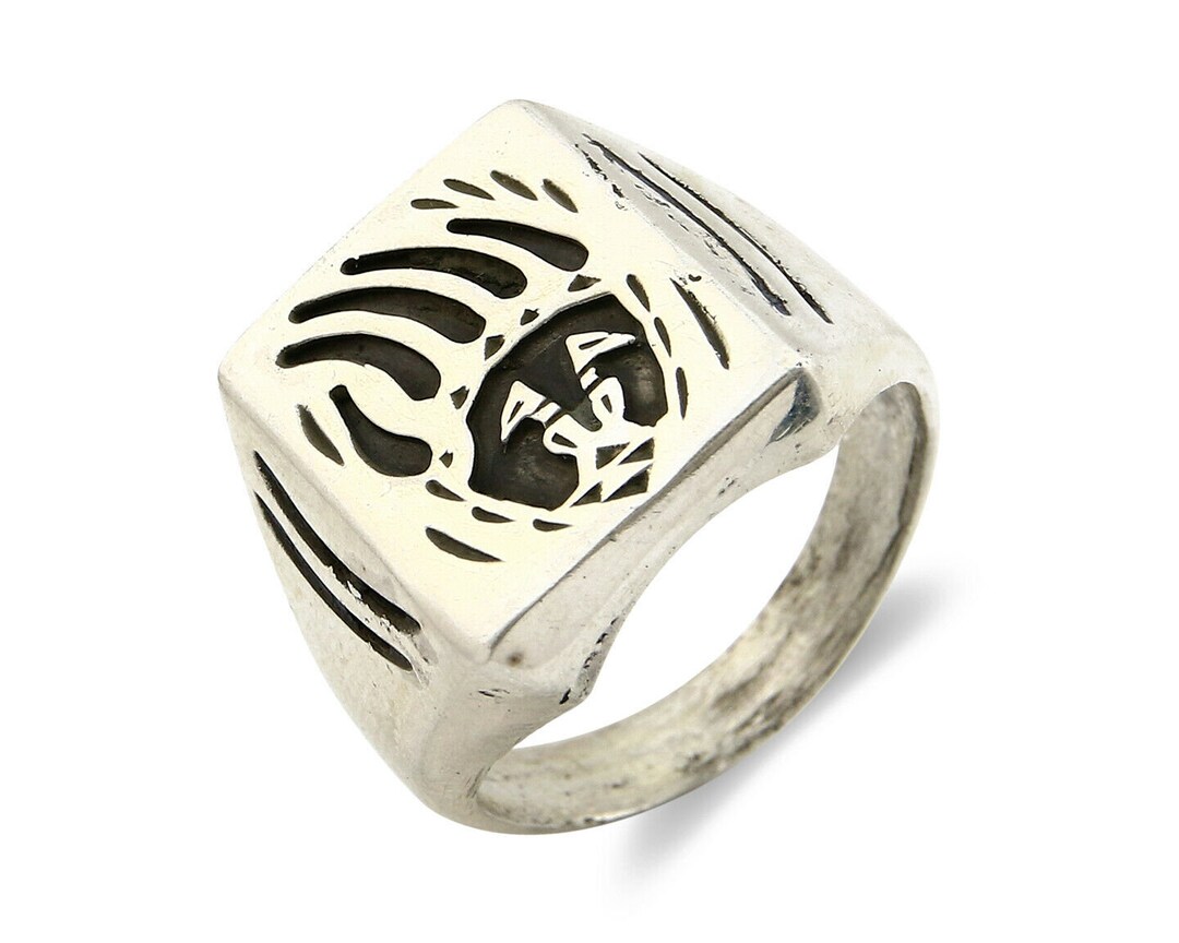 Navajo Ring .925 Silver Bear Claw Overlay Artist Native American C.80's ...