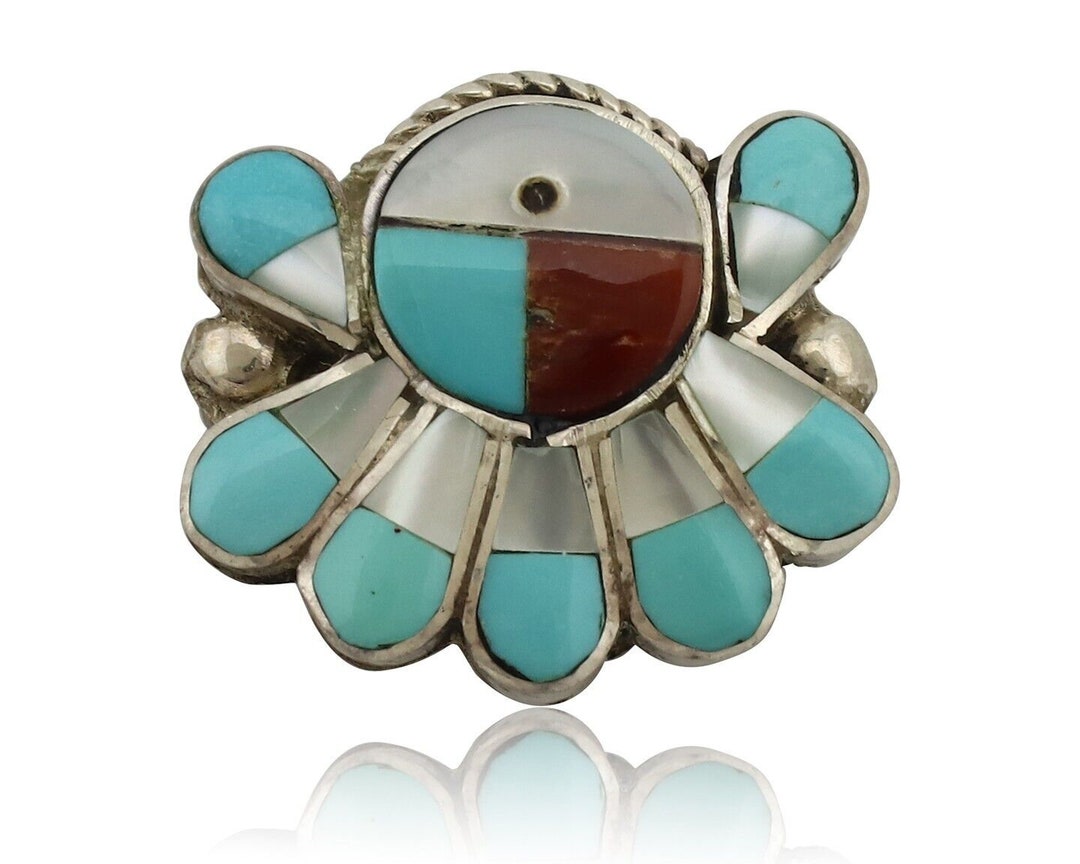 Zuni Pin Pendant .925 Silver Natural Gemstone Native American Artist C ...