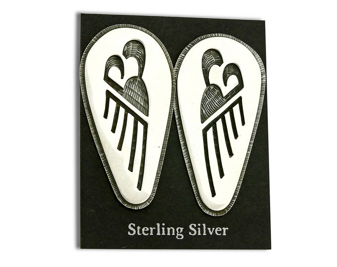Zuni Artist MS Handmade Overlay Pictograph .925 SOLID Silver Earrings ...