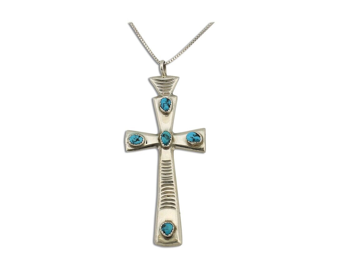 Navajo Cross Pendant 925 Silver SB Turquoise Artist Signed R C.80's - Etsy