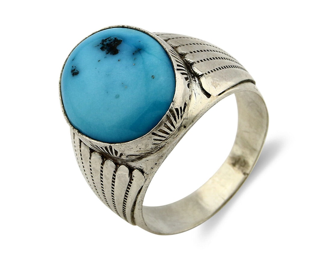 Navajo Turquoise Ring .925 Silver Handmade Signed Artist TZ C.80's - Etsy