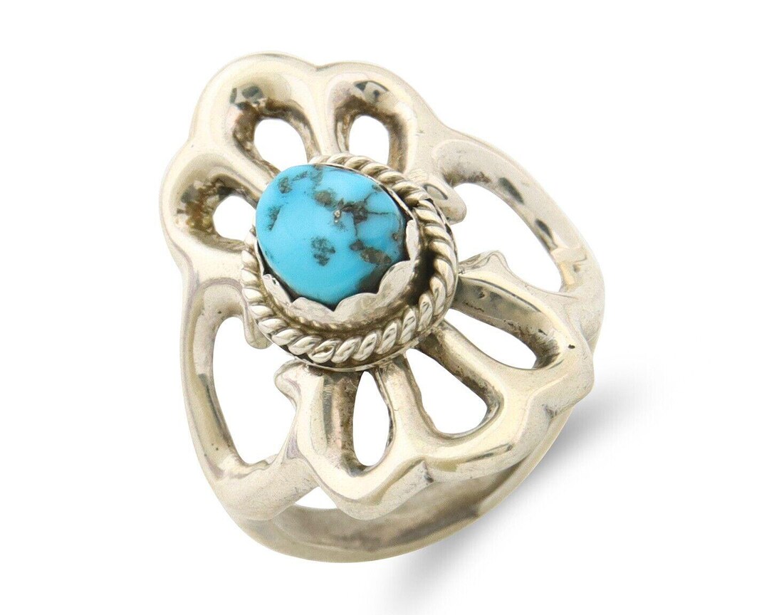 Navajo Concho Ring 925 Sterling Turquoise Native Artist C.80's Size 7.0 ...
