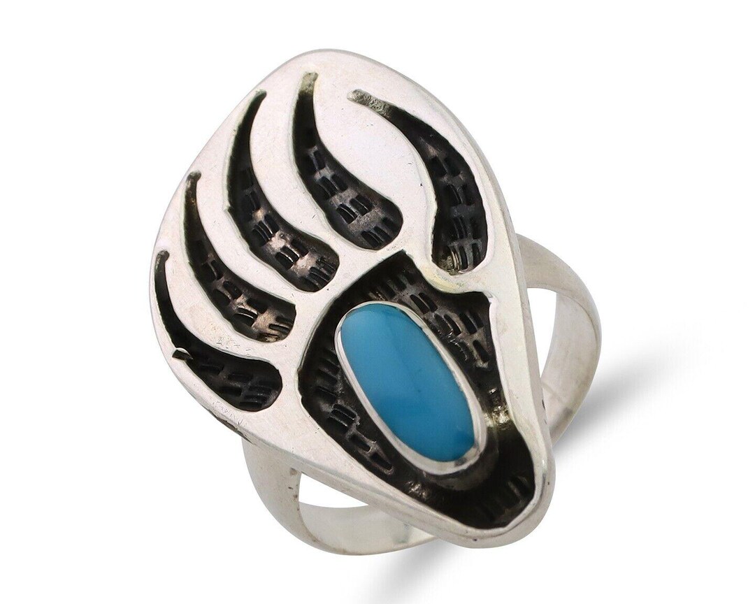 Navajo Badger Paw Ring 925 Silver Turquoise Native American Artist C.80 ...