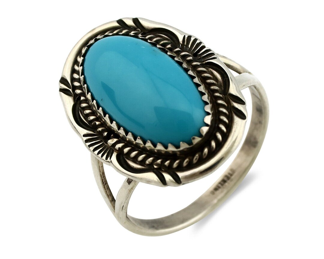 Navajo Ring .925 Silver Sleeping Beauty Turquoise Artist Signed Anna ...