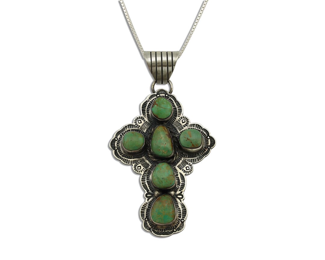 Navajo Cross Necklace 925 Silver Natural Arizona Turquoise Artist ...