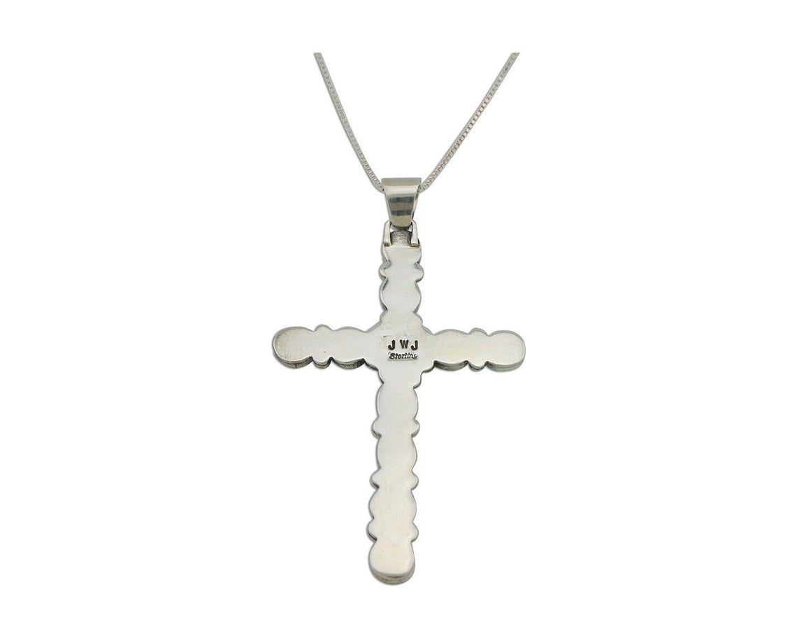 Navajo Cross Necklace 925 Silver Blue Turquoise Artist Signed JWJ C.80 ...