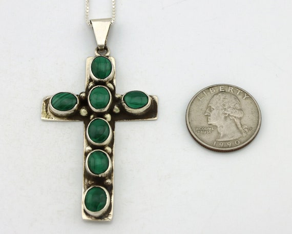 Navajo Cross Necklace 925 Silver Malachite Artist Sig… - Gem