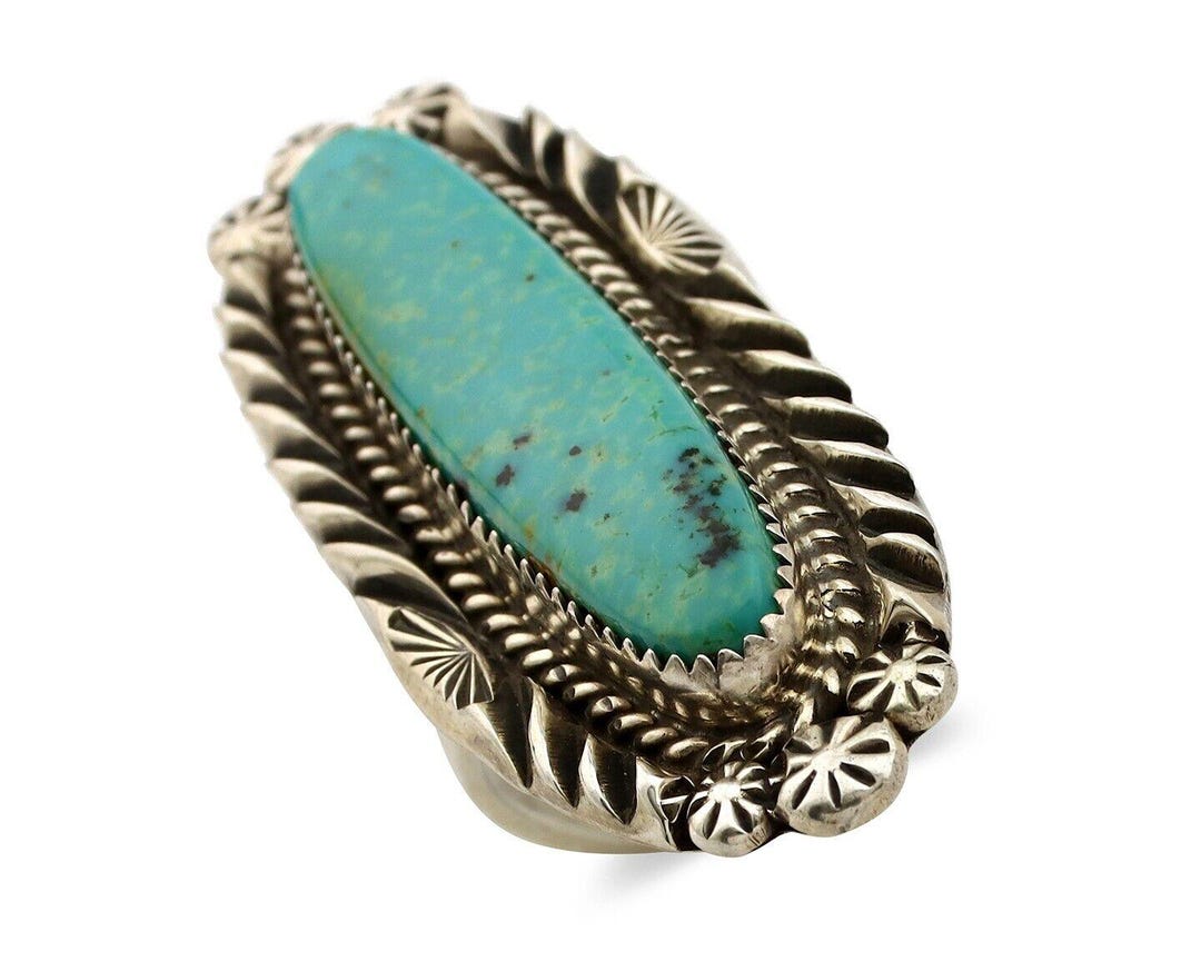 Navajo Ring 925 Silver Natural Blue Gem Turquoise Artist Signed Mike ...
