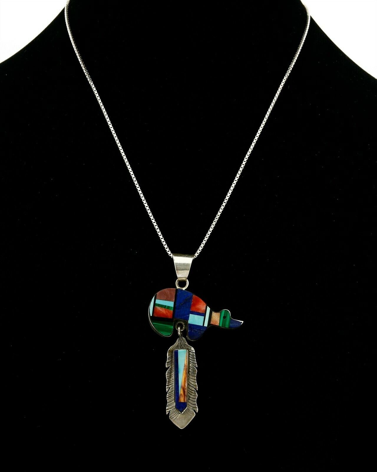 Navajo Inlaid Gemstone Pendant .925 Silver Handmade Signed F | Etsy