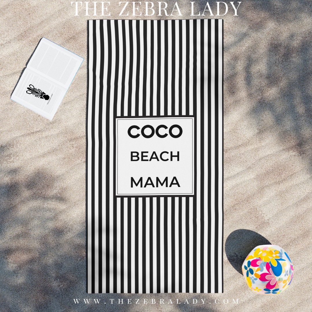 Coco Beach Mama Stripe Beach Towel Black Stripe, Pool Towel Fashion ...