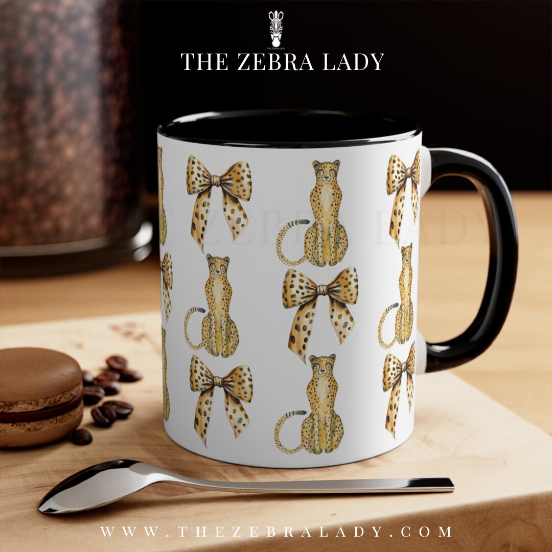 Preppy Chinoiserie Watercolor Leopard and Leopard Bows11oz 15oz Mug ...