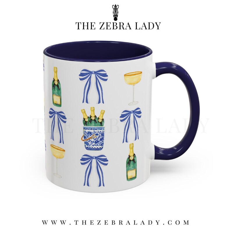 Preppy Chinoiserie Champagne and Bottles Bows Navy Blue Color Handle ...