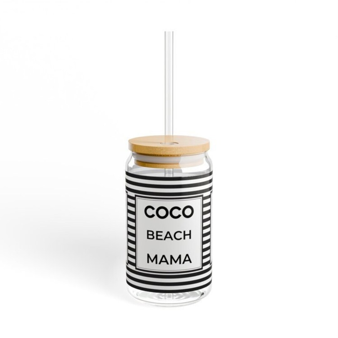 Coco Beach Mama Black White Stripes Sipper Glass 16oz, Sipper Glass ...