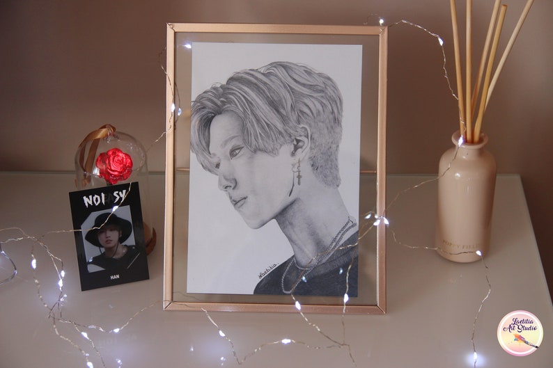 Stray Kids Han Jisung Art Print, Pencil Drawing, Fanart Kpop Print on ...