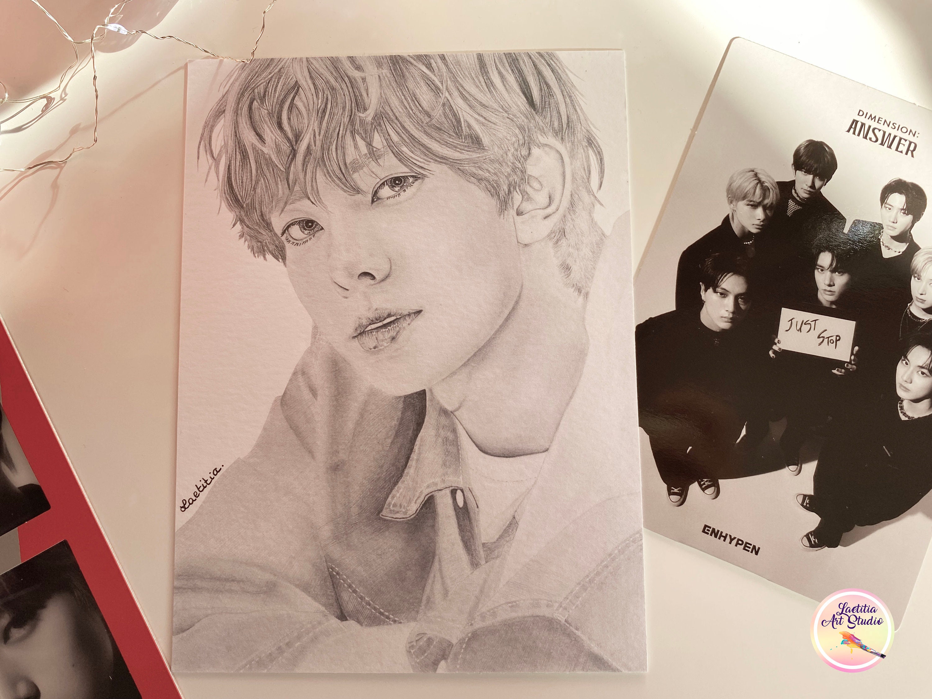 Enhypen Lee Heeseung Art Print, Pencil Drawing, Fanart Kpop Print on ...