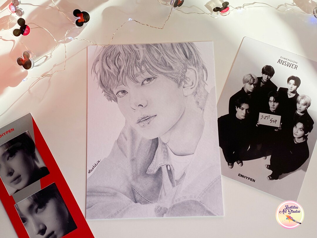 Enhypen Lee Heeseung Art Print, Pencil Drawing, Fanart Kpop Print on ...